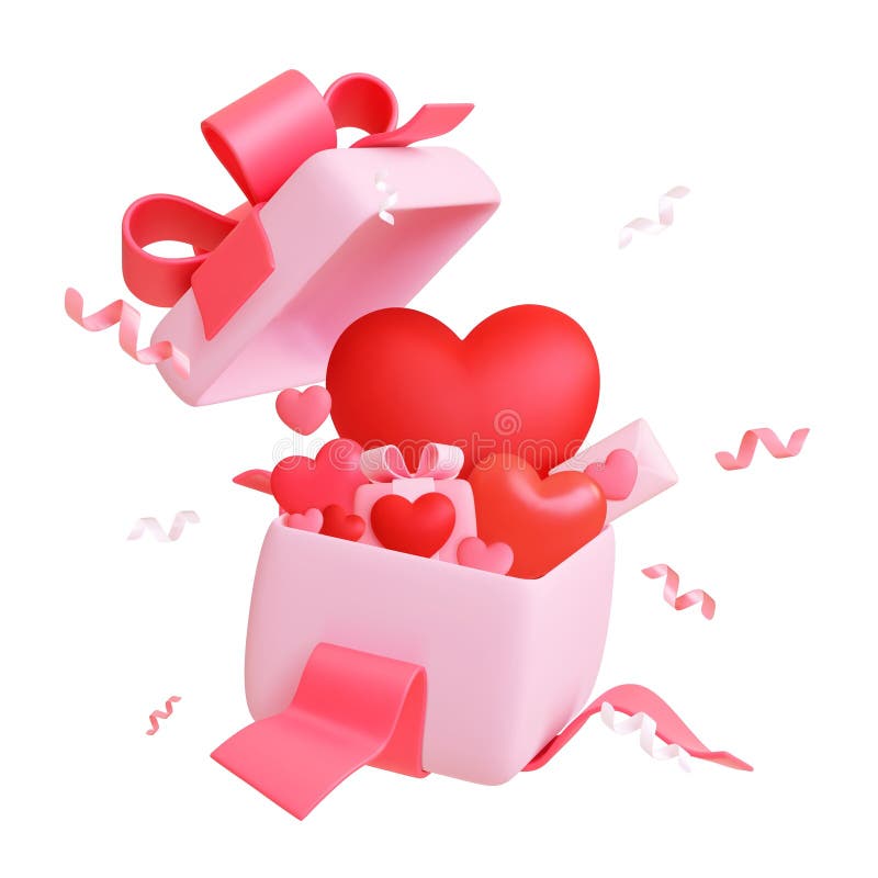 Romantic Surprise Box 3d Design. Pink and Red Hearts, Letter and ...