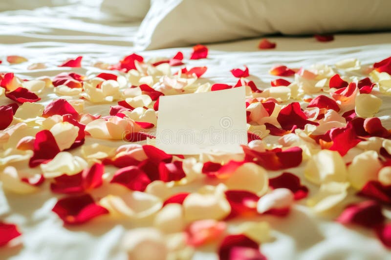 Romantic Surprise with Rose Petals and Note on Bed for Valentine S Day ...
