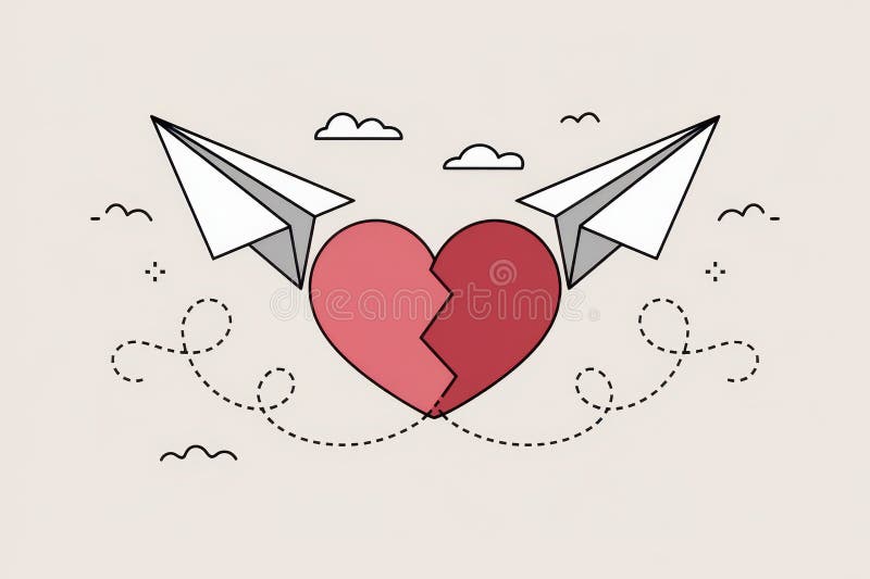 Romantic Symbolism: Paper Planes and Broken Heart with Dotted Flight ...