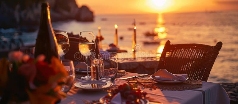 Romantic Table on the Beach Stock Illustration - Illustration of ...