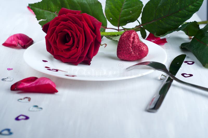 Romantic Table Setting with Rose Stock Photo - Image of dinner ...