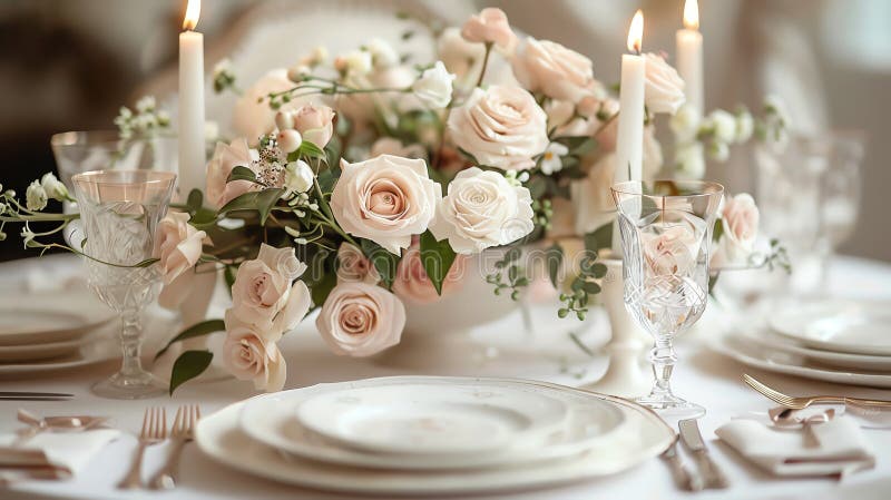 Romantic Table Setting for Two, Close-up on the Elegant Arrangement and ...