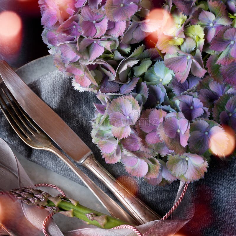 Romantic Table Setting in Vintage Style Stock Photo - Image of ...