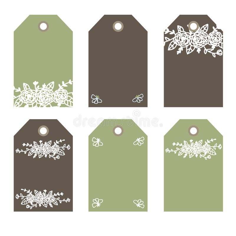 Romantic Tags Collection with Flowers Stock Illustration - Illustration ...