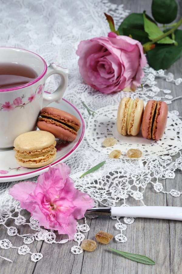 Romantic Tea Drinking with Macaroons Stock Image - Image of ...