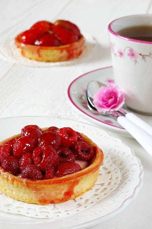 Romantic Tea Party: Fruit Cakes and Flower Azalea Stock Photo - Image ...