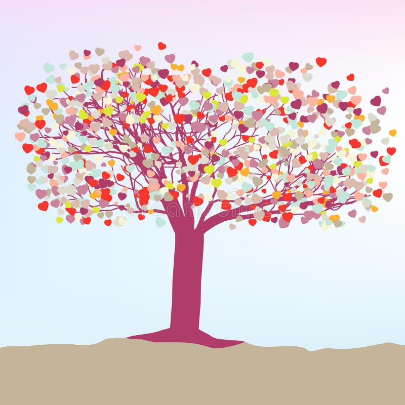 Romantic Tree with Hearts Template Card. EPS 8 Stock Vector ...