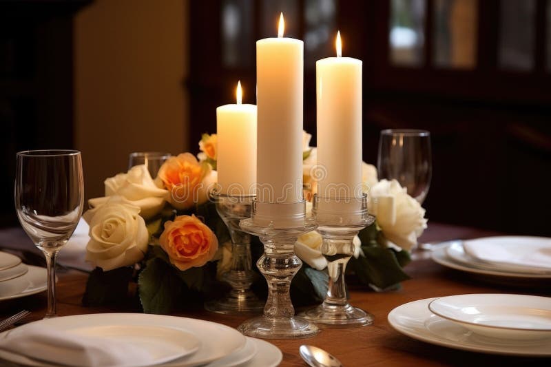 Romantic Triple Candle Set on Dinner Table Stock Image - Image of ...