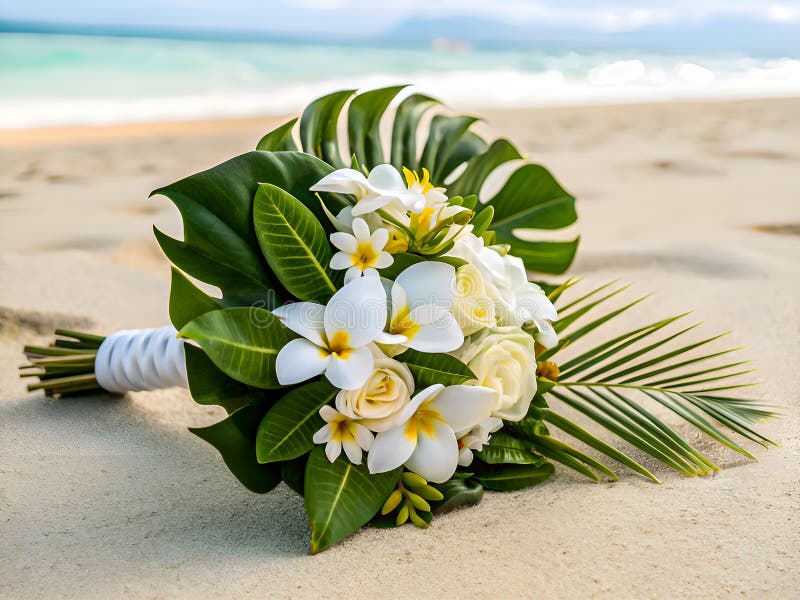 Romantic Tropical Beach Wedding Bouquet on Sandy Shoreline Stock ...