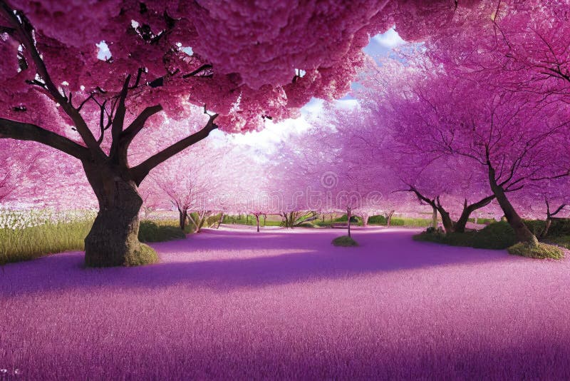 Romantic Tunnel of Pink Sakura Blossom Trees in the Spring, Generative ...