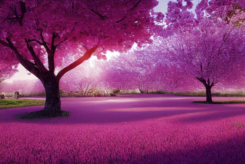 Romantic Tunnel of Pink Sakura Blossom Trees in the Spring, Generative ...