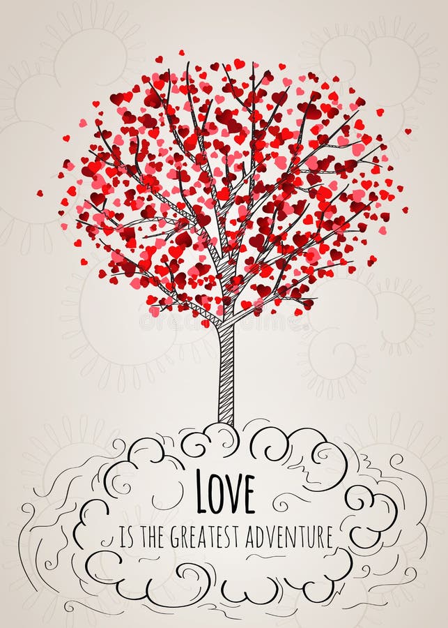 Romantic Valentine Card with a Tree Stock Illustration - Illustration ...