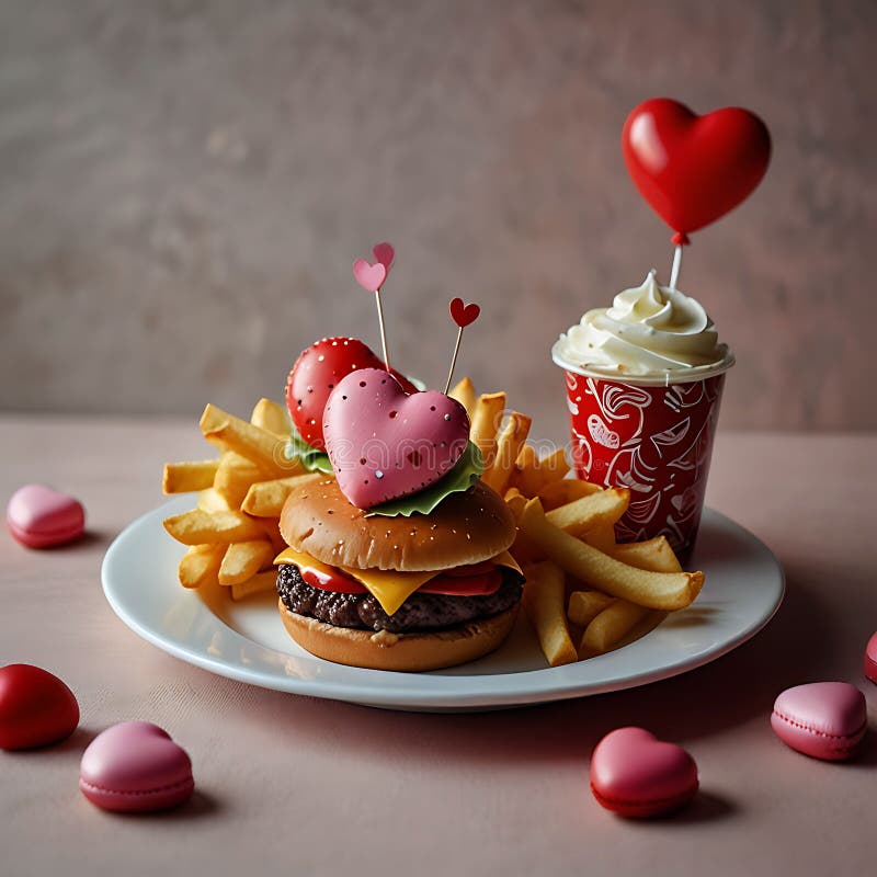 Romantic Valentine S Day Burger Meal Stock Illustration - Illustration ...