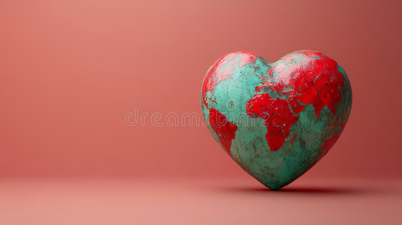Romantic Valentine S Day Concept Green and Red World Globe Heart on a ...
