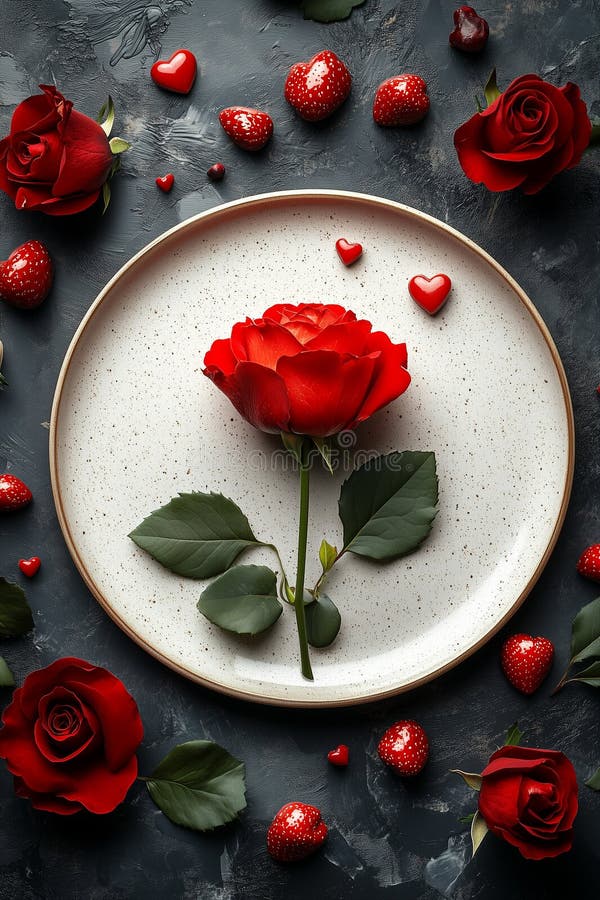 Romantic Valentine S Day Dinner Setting with Red Rose and Heart Shaped ...