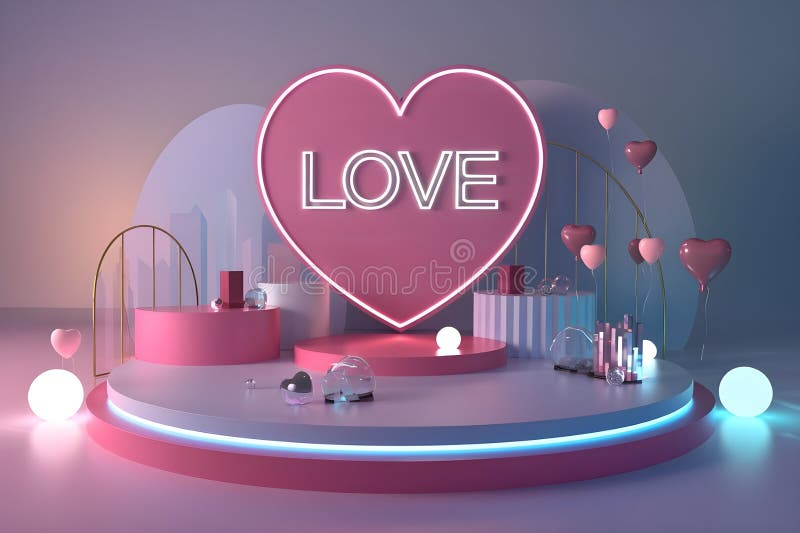 Romantic Valentine S Day Scene with a Love Display Stock Illustration ...