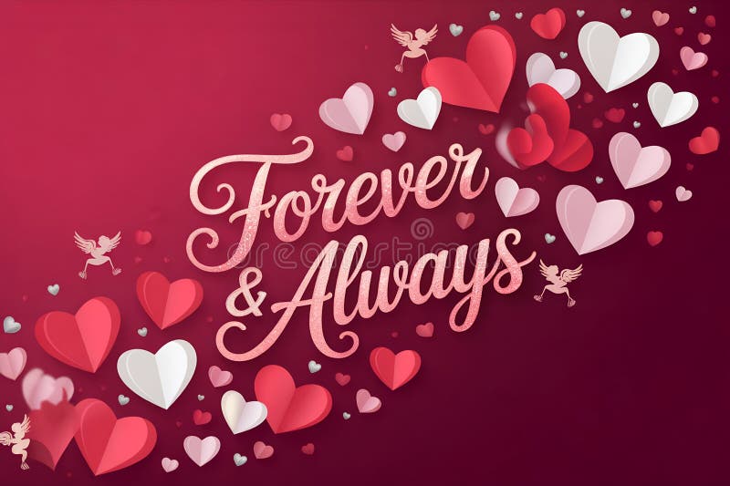 Forever & always with Red White Hearts and Angels on Burgundy Gradient ...