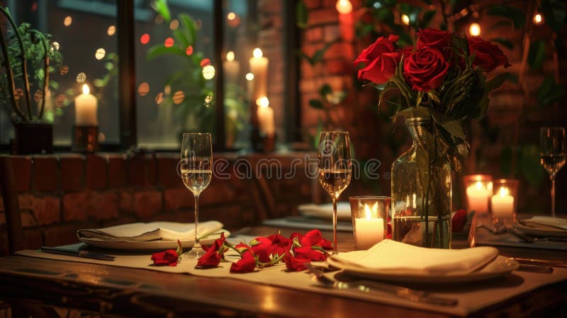 Romantic Valentine S Dinner Table with Heart-shaped Decor and Roses ...