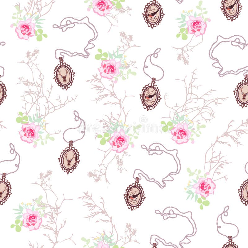 Romantic Vector Pattern with Roses, Chain Medallions and Tree B Stock ...