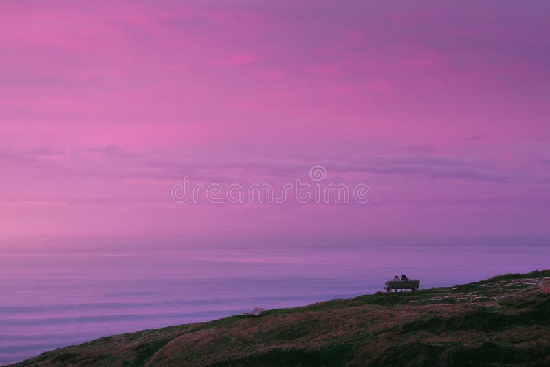 Romantic View of Couple Watching Beautiful Sunset Stock Image - Image ...