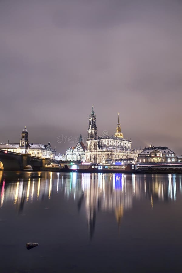 Beautiful Night Scene by the River Elbe in Dresden , Germany. Stock ...