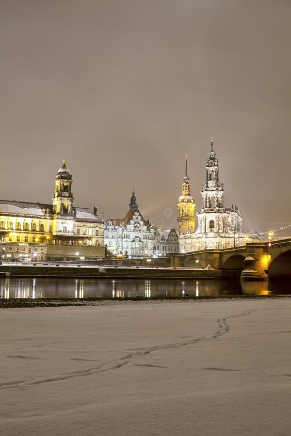 Dresden at night in winter stock image. Image of landmark - 30262559