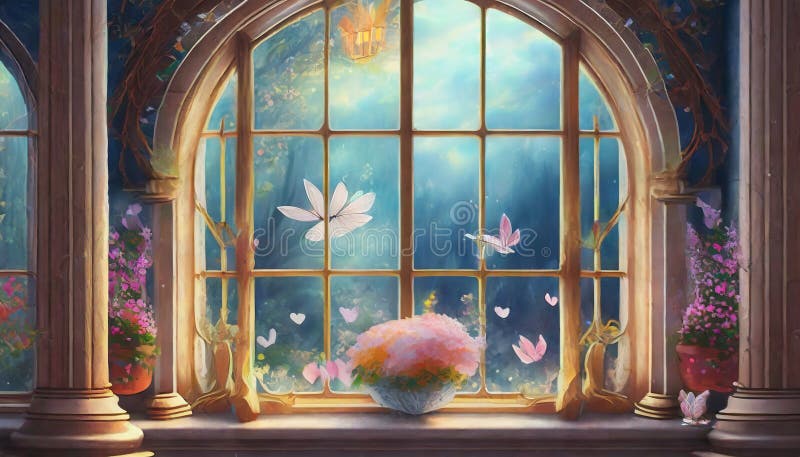 Romantic View from the Window Stock Illustration - Illustration of wall ...
