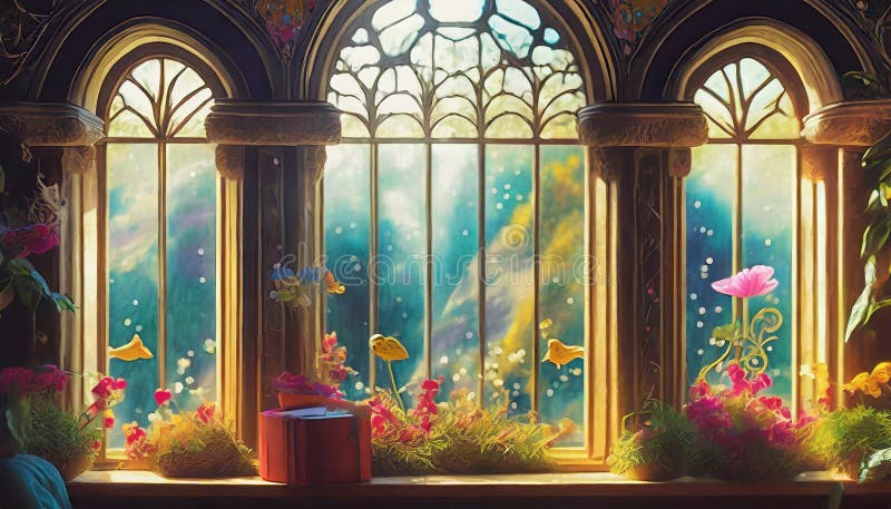 Romantic View from the Window Stock Illustration - Illustration of ...