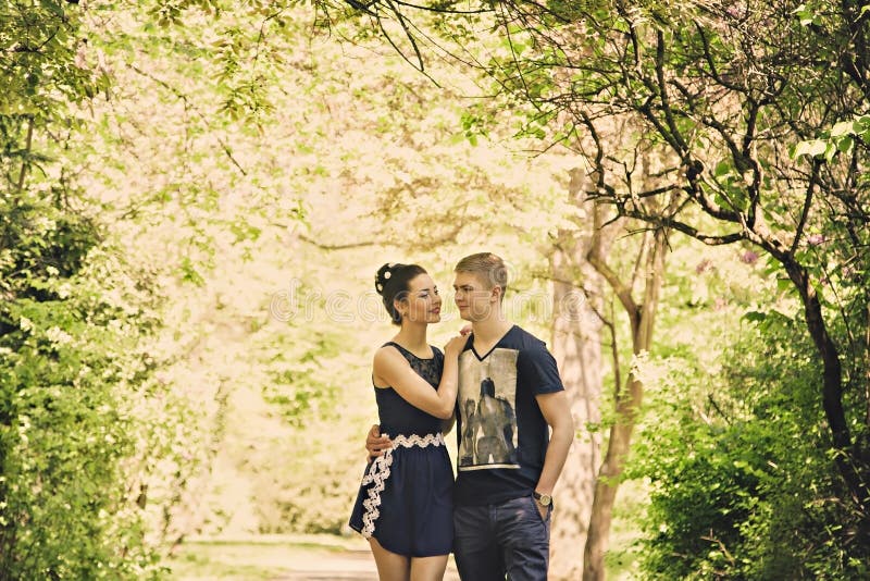 Romantic Walk Along the Sunny Path in the Park Stock Image - Image of ...