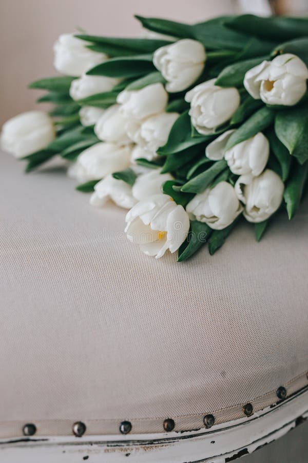 Romantic Wedding Bouquet of White Tulips. Spring Flowers Stock Image ...