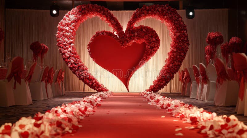 Romantic Wedding Ceremony Decor with Red Rose Heart Arch Stock ...