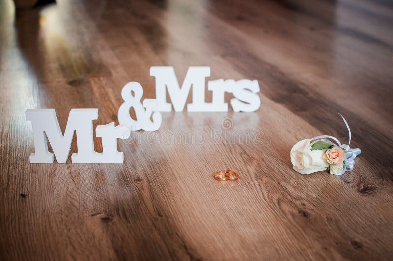 Romantic Wedding Moment with Decorative Mr and Mrs Sign Stock Image ...