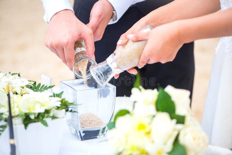Romantic Wedding Sand Ceremony on the Beach. Stock Image - Image of ...