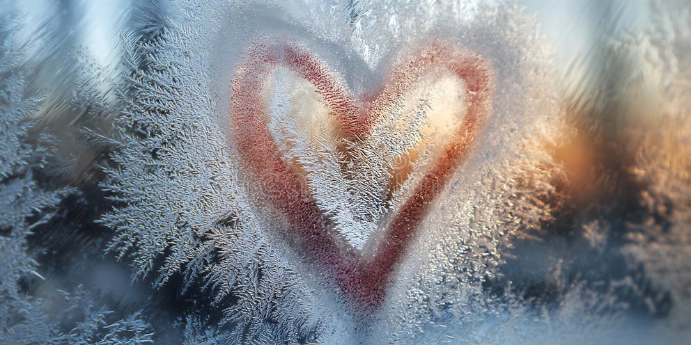 Romantic Winter Heart Fogged Window Background for Design Projects ...