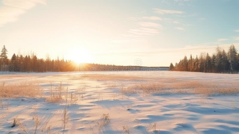 Romantic Winter Scenery: Sun Rising Over Snow Covered Field in 8k ...