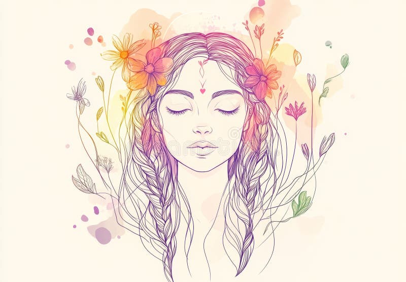 A Romantic Woman S Face Depicted in an Abstract Style Using a ...