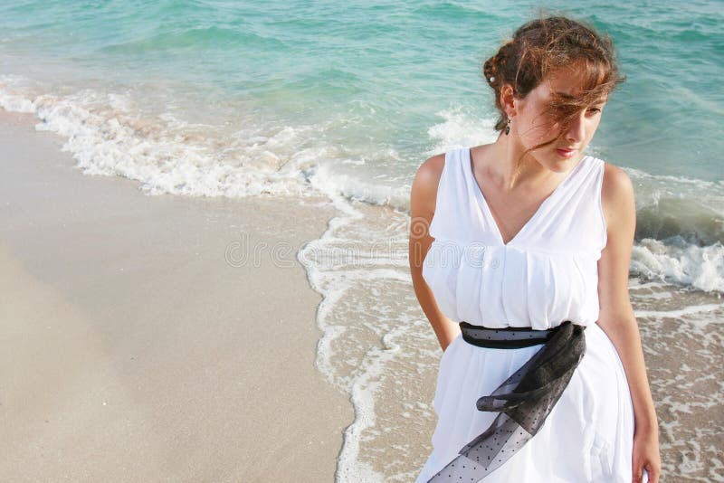 Romantic Woman on Sea Background Stock Image - Image of outdoor, white ...