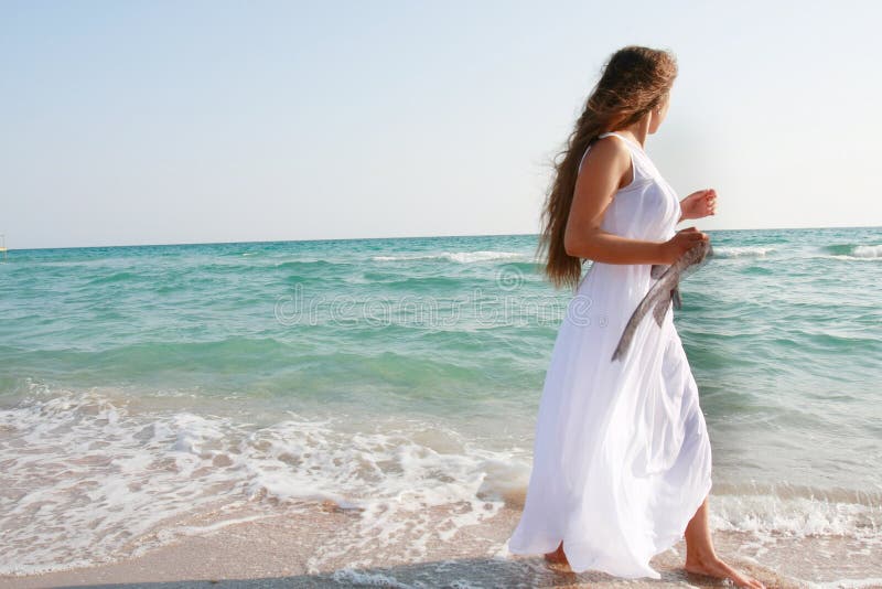 Romantic Woman on Sea Background Stock Image - Image of outdoor, white ...