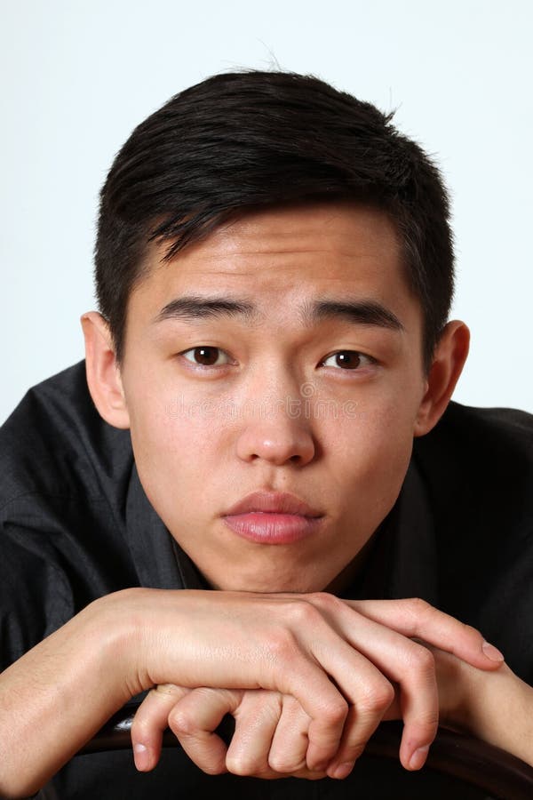 Happy Smiling Young Handsome Asian Man Face on White Background Stock ...