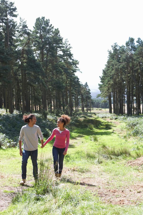 Romantic Young Couple Walking in Countryside Stock Image - Image of ...