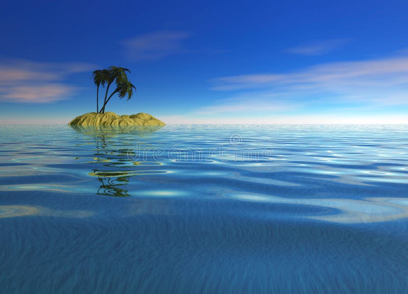 Romantische Wüsten-Insel Mit Palme Stock Abbildung - Illustration von ...