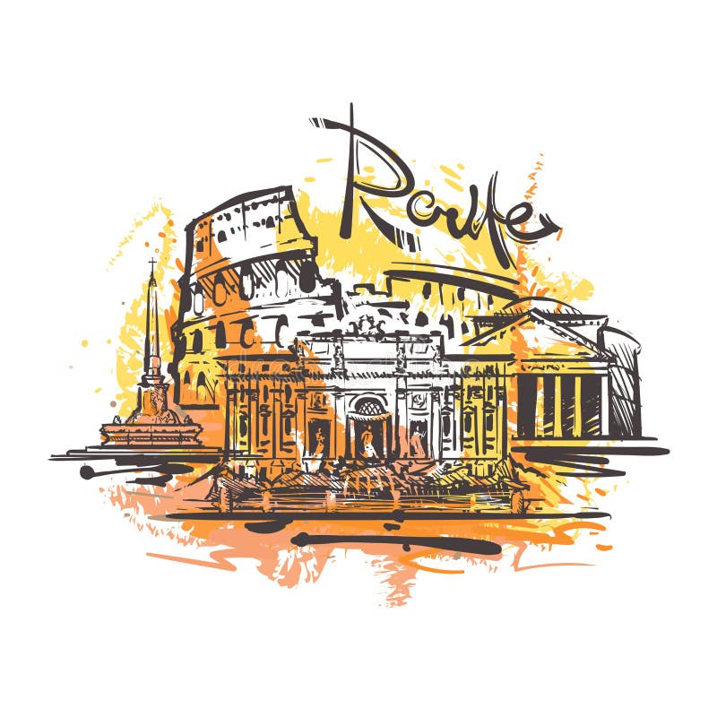 Rome Abstract Color Drawing. Rome Sketch Vector Stock Illustration ...