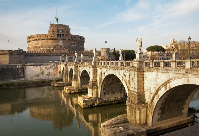 Rome - Angels Bridge and Castle Stock Photo - Image of christianity ...