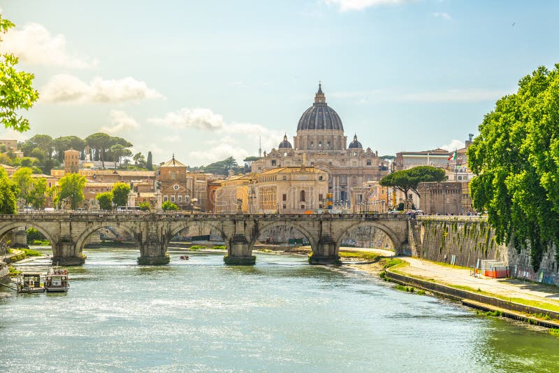 Rome Bridge View with St. Peters Basilica Stock Image - Image of rome ...