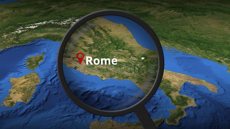 Rome City Being Found on the Map, 3d Rendering Stock Illustration ...