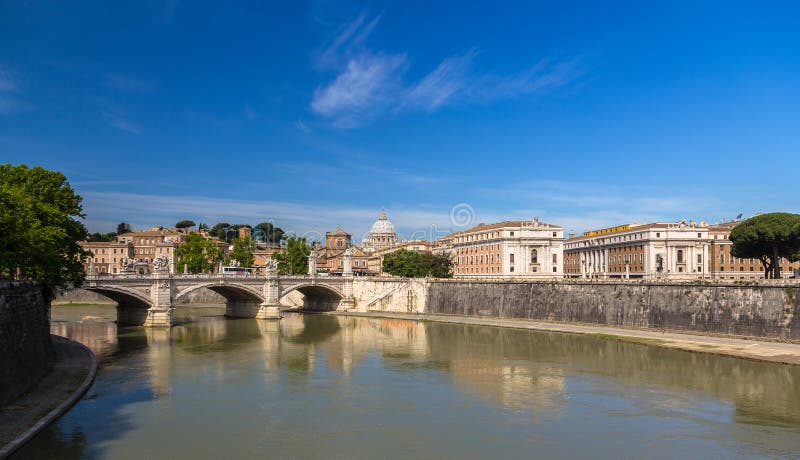Rome City Over the Tiber River, Italy Stock Photo - Image of historic ...