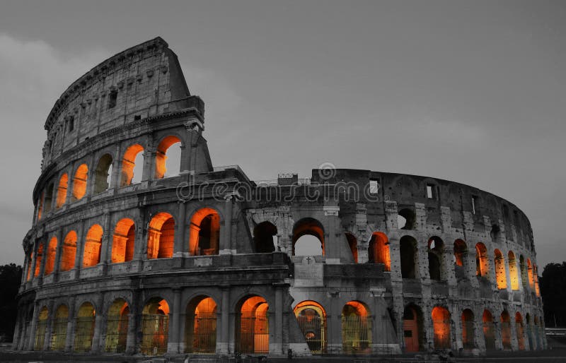 Rome Colosseum at night stock image. Image of construction - 15553617