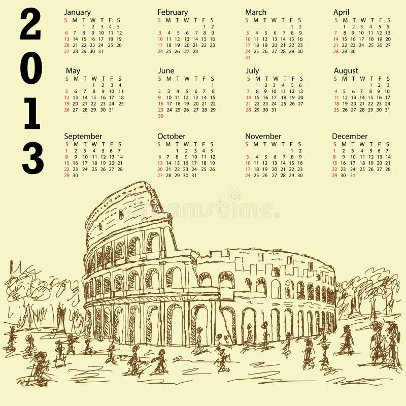 Rome Colosseum Vintage 2013 Calendar Stock Illustration - Illustration ...