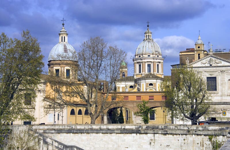 Rome Embankment Temple Arc Clouds Cross Stock Image - Image of tiber ...