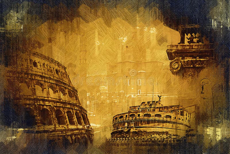 Rome Italy Art Illustration Stock Illustration - Illustration of ...